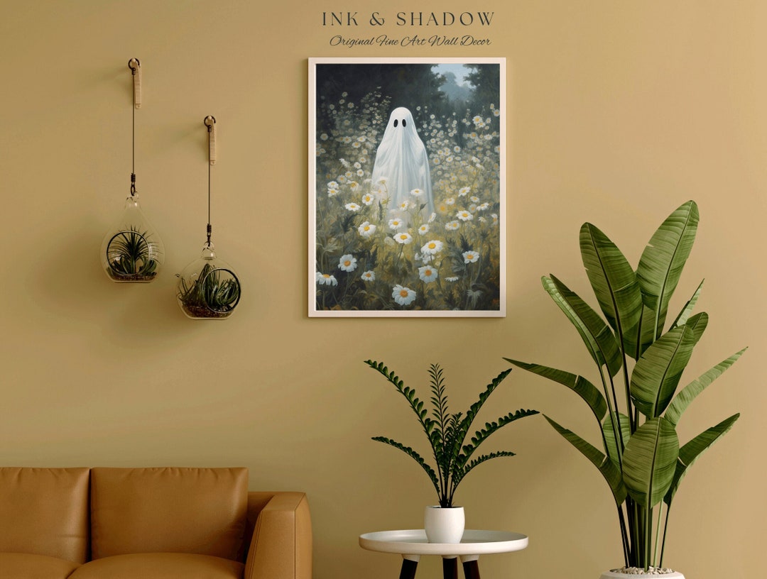Ghost in Field of Daisies Haunted Meadows Fine Art Print Spooky Decor Ghost Painting Cottagecore ...