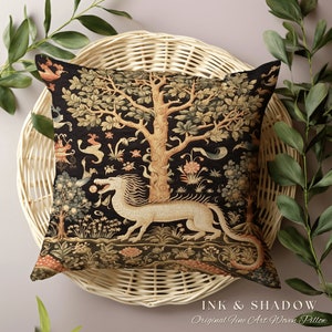 Morris Pillow Dragon Medieval | Crowcore Tapestry Pillow Cottagecore ...