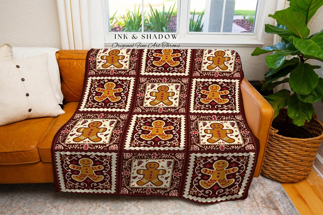 Cottage Chic Retro Farmhouse Gingerbread Throw Patchwork Folk Art ...