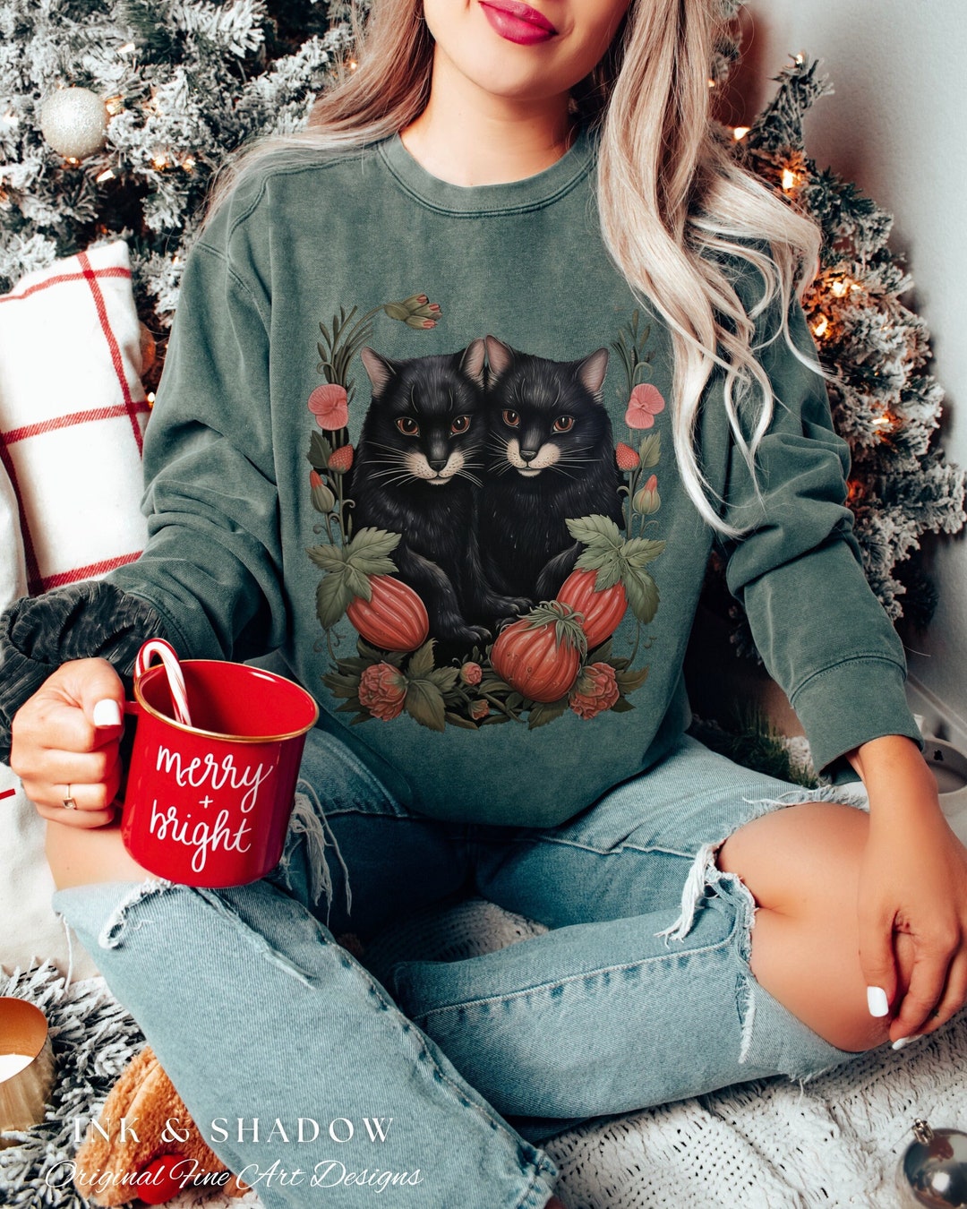Black Cat Halloween Shirt Gothic Comfort Colors Tshirt Whimsigoth ...