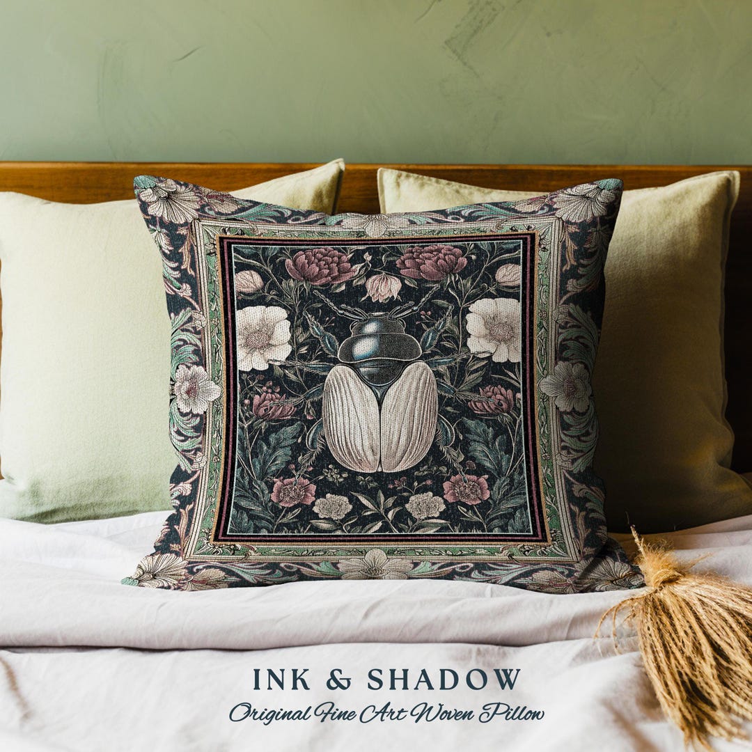 Victorian Gothic Floral Beetle Pillow Vintage Dark Botanical Bug Decor ...