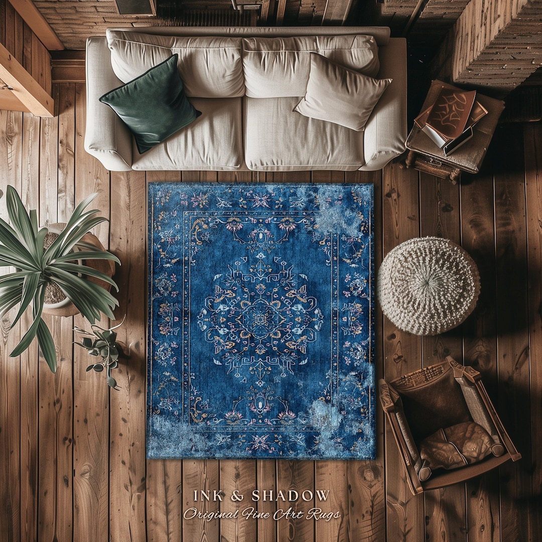 Navy Blue Elegant Aesthetic Rug | Modern Living Room Indigo Home Decor ...