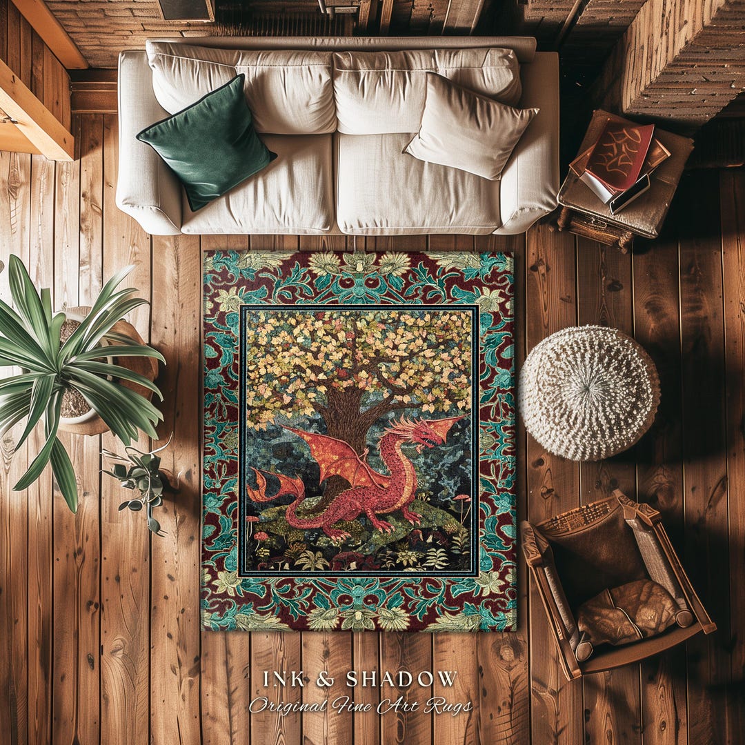 Mystical Fantasy Botanical Dragon Rug | Romantic Victorian Floral ...