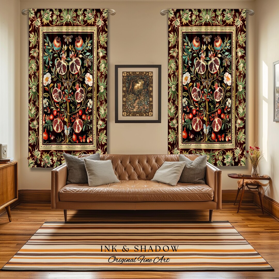 Antique Aesthetic Pomegranate Curtain Enchanted Garden Inspired Drapes ...