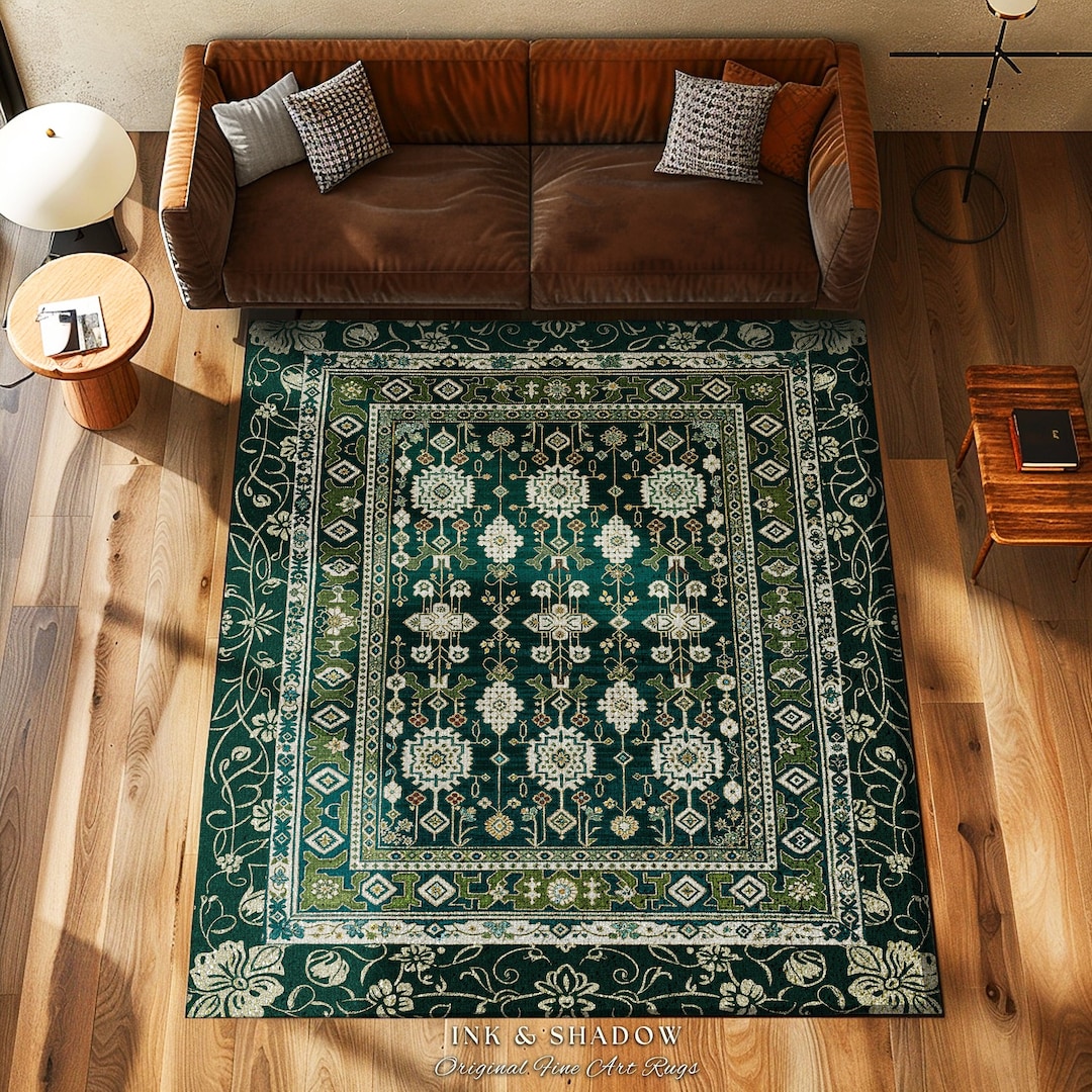 Forest Green Area Rug Boho Decor Rustic Aesthetic Living Room Sage ...