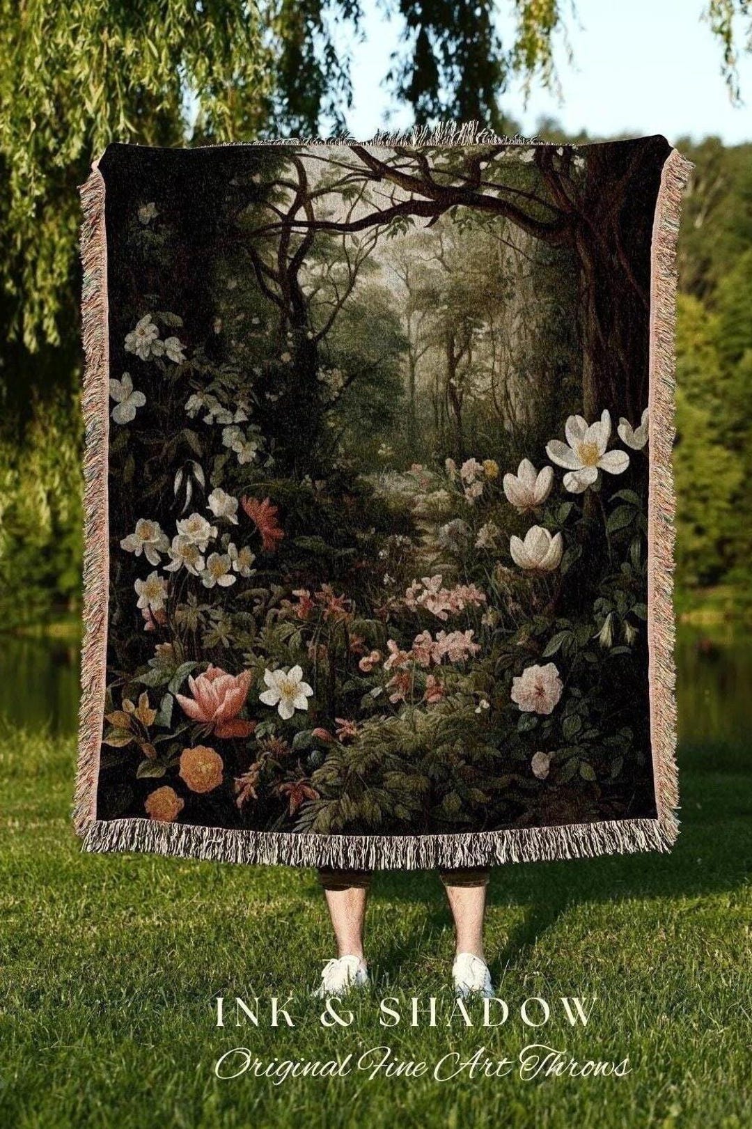 Dark Woodland Tapestry Blanket | Whimsigoth Wall Art Woven Blanket ...