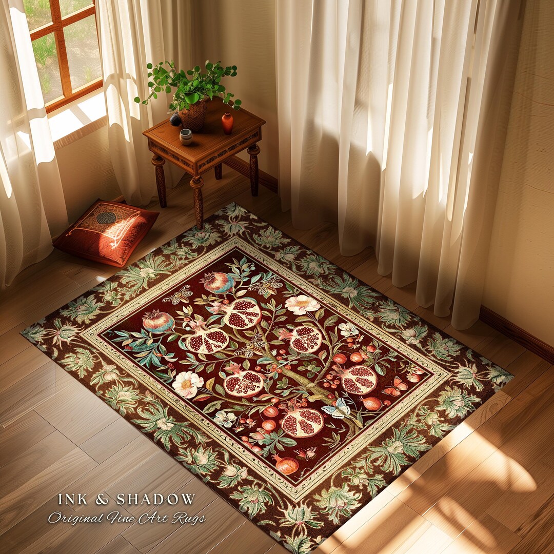 Antique Aesthetic Pomegranate Art Rug Enchanted Garden Cottagecore ...