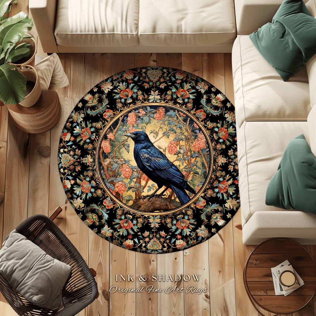 Whimsical Raven Rug Dark Floral Boho Fairycore Decor | Dark Cottagecore ...