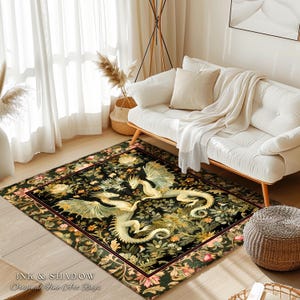 Ornate Antique Gold Folklore Aesthetic Baroque Dragon Runner Rug ...