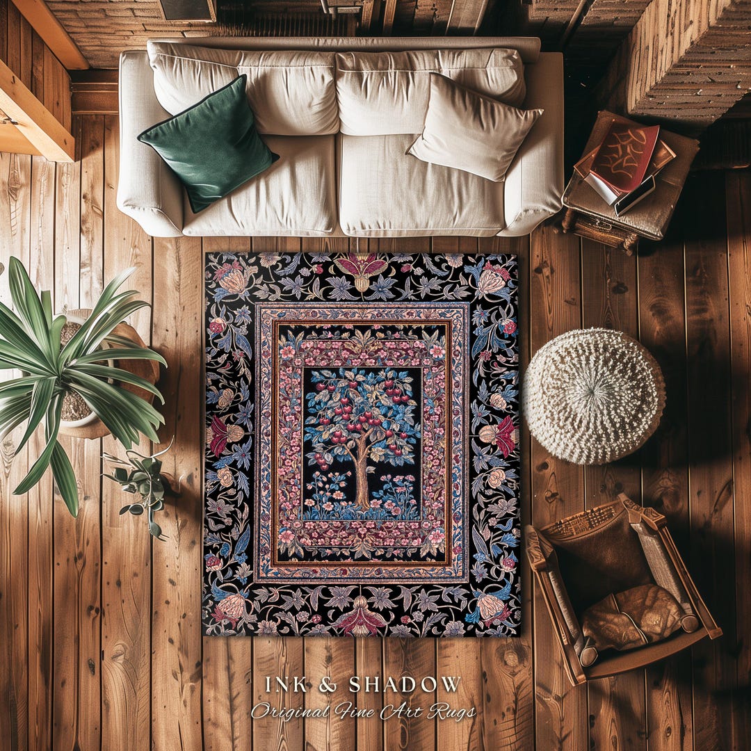Mystical Dark Academia Tree of Life Area Rug | Moody Garden Jewel Tone ...