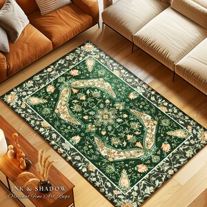 Elegant Sea Green Area Rug | Classic Ornate Statement Rug With Fine ...
