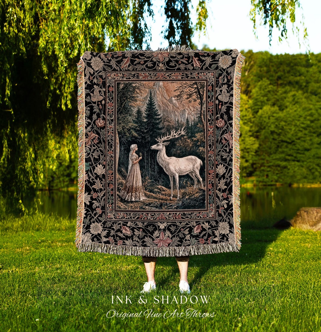 Mythic Landscape Gothic Forest Tapestry | Woodland Goddess Mystic Deer ...