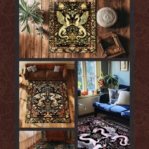 Ornate Antique Gold Folklore Aesthetic Baroque Dragon Runner Rug ...