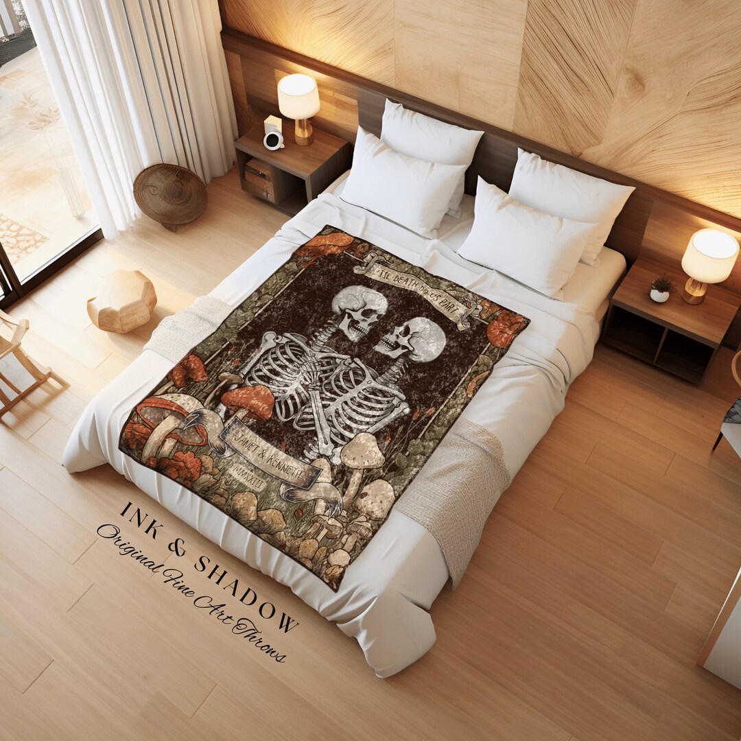 Velvet Skeleton Couples Blanket Halloween Wedding Gothic Skeleton ...