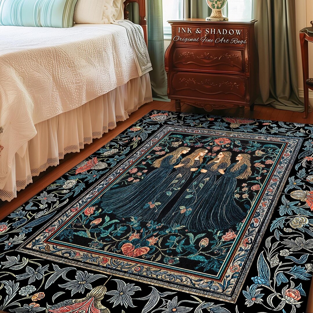Elegant Medieval Storybook Area Rug | Ornate Botanical Enchantment Dark ...