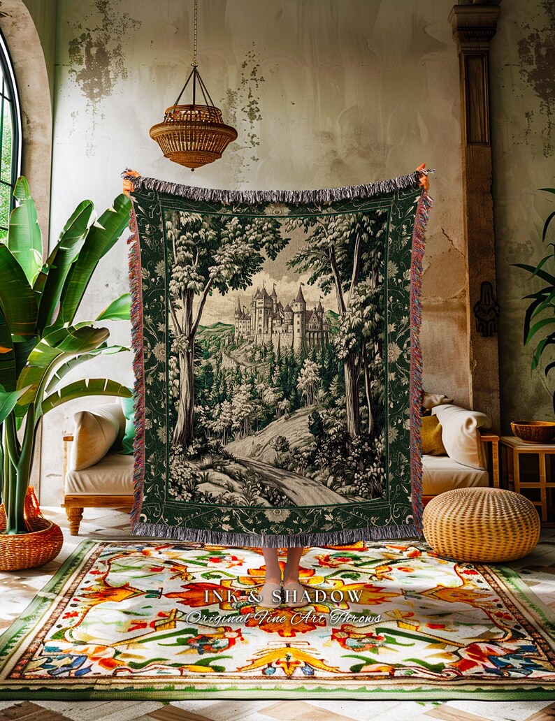 Medieval Castle Woodland Forest Tapestry Blanket Forestcore Dark ...
