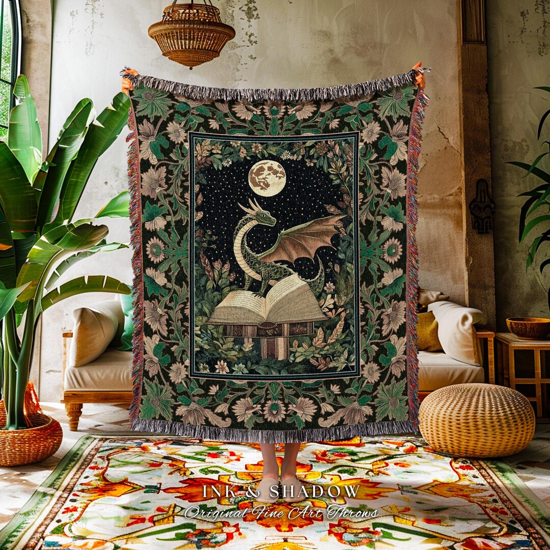 Medieval Library Cozy Reading Blanket | Dragon Aesthetic Whimsigothic ...