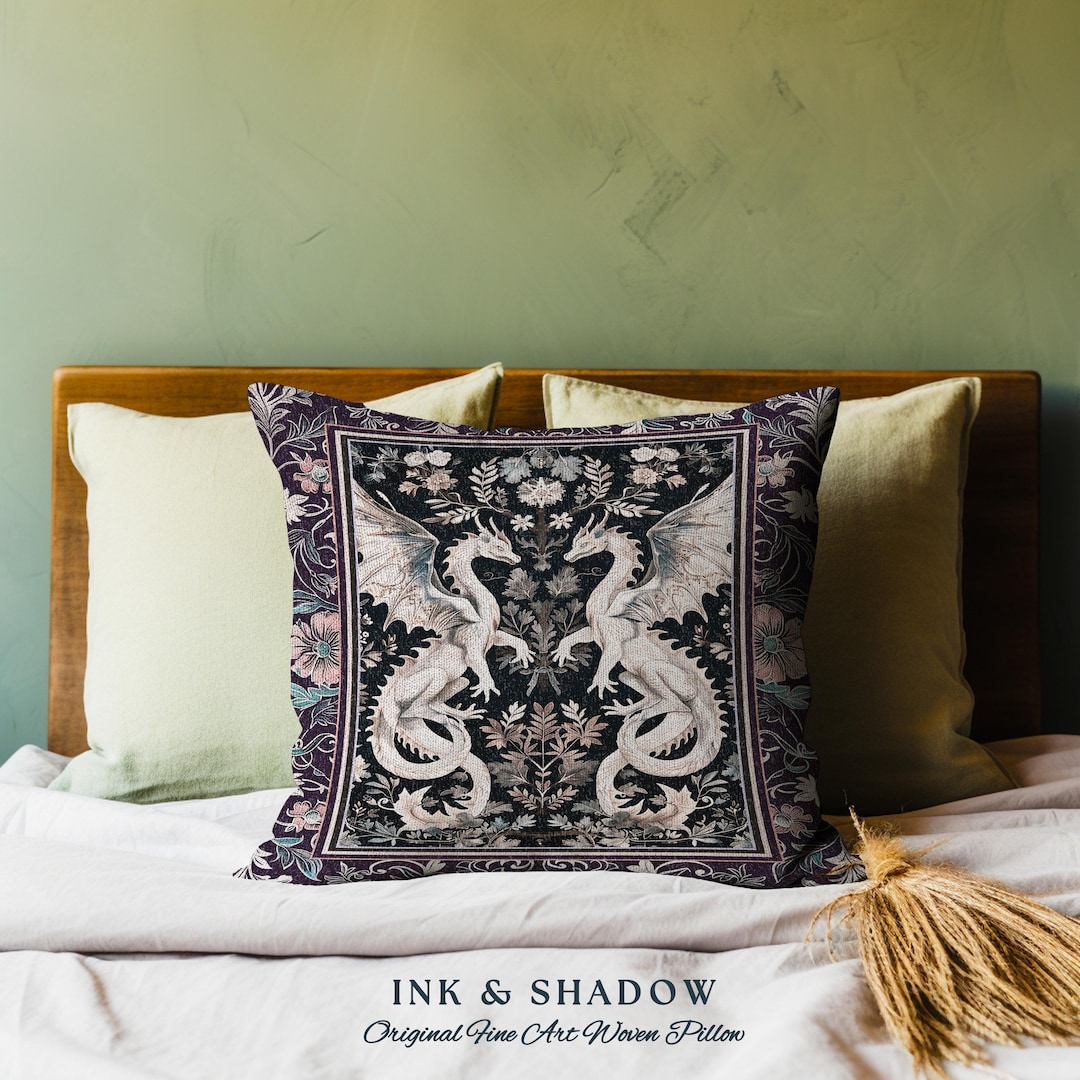 Victorian Gothic Dragon Pillow Enchanted Floral Baroque Tapestry ...