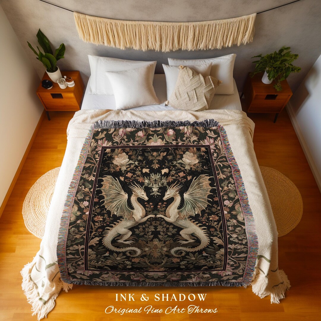 Ornate Antique Gold Folklore Aesthetic Baroque Dragon Tapestry Throw ...