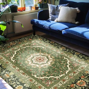 Boho Olive Green Floor Rug | Classic Ornate Victorian Rug With Sage ...
