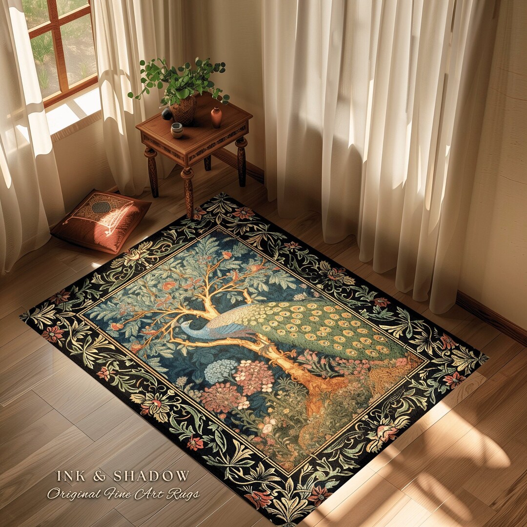 Cottagecore Peacock Accent Rug Royalcore Floral Room Decor William ...