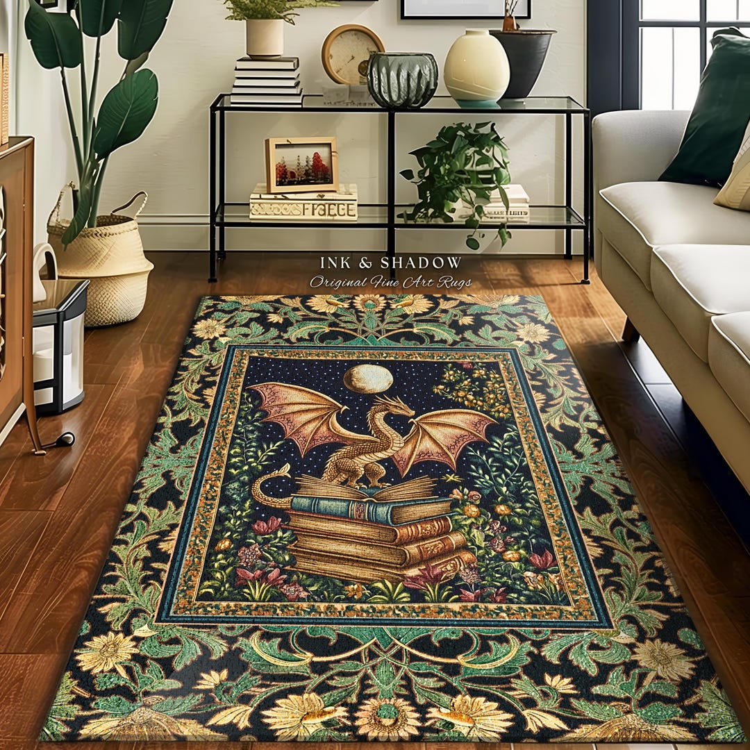 Moonlit Book Dragon Area Rug | Book Nook Victorian Floral Aesthetic ...