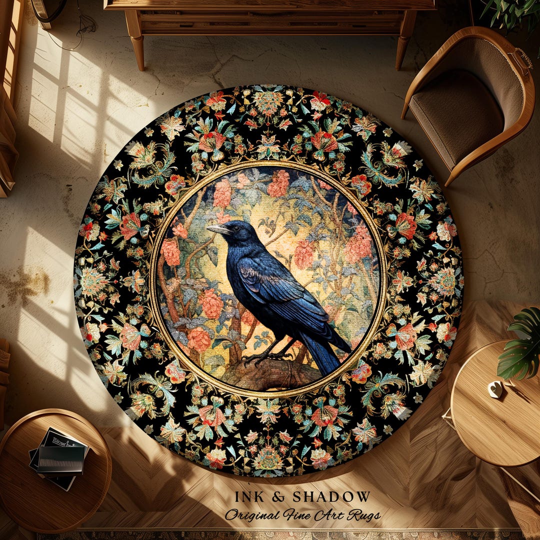 Whimsical Raven Rug Dark Floral Boho Fairycore Decor | Dark Cottagecore ...