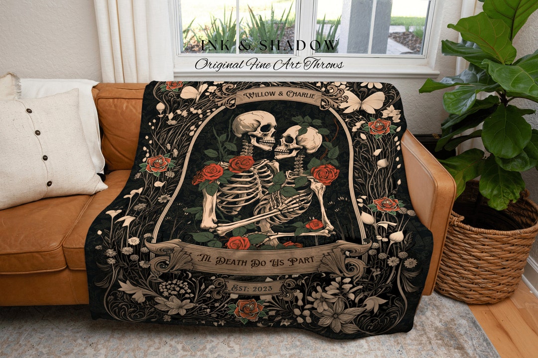 Dark Romantic Skeleton Blanket | Personalized Wedding Blanket Spooky ...
