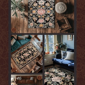 Antique Rose Aesthetic Rug Victorian Floral Dark Academia Decorative ...