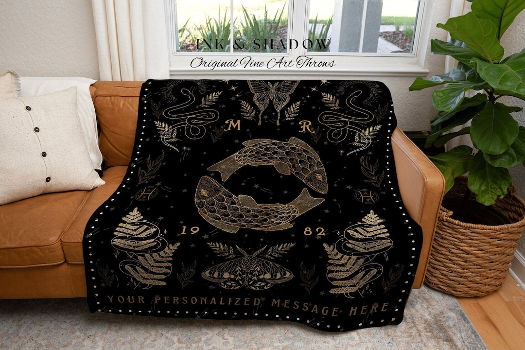 Mystical Zodiac Blanket Pisces | Pisces Blanket Custom Star Sign Gothic ...