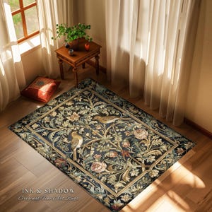 Folk Woodland Botanical Accent Rug | Dark Floral Living Room Home Decor ...