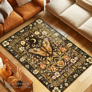 Whimsical Moth Rug Soft Cottagecore Rustic Home Decor | Mystic Floral ...