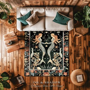 Cottagecore Mermaid by the Sea Costal Dreamy Boho Art Rug Nautical ...