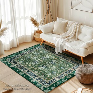 Muted Green Boho Area Rug Rustic Aesthetic Living Room Pastel Green ...
