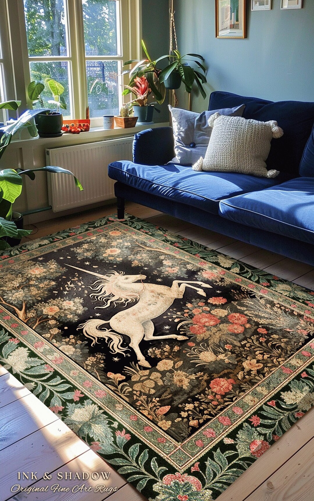 Mystical Folklore Unicorn Rug Whimsical Room Decor Morris Inspired ...