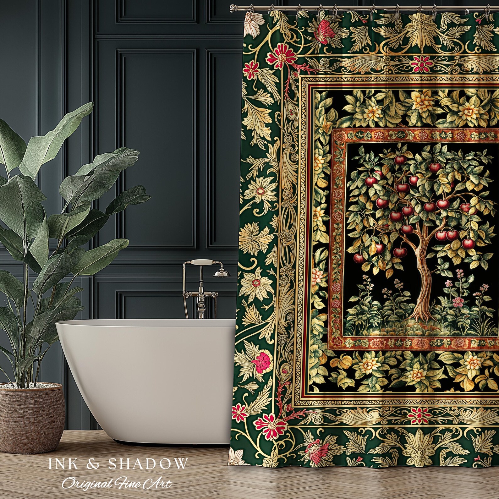Storybook Gothic Cherry Tree Shower Curtain | Romantic Woodland ...