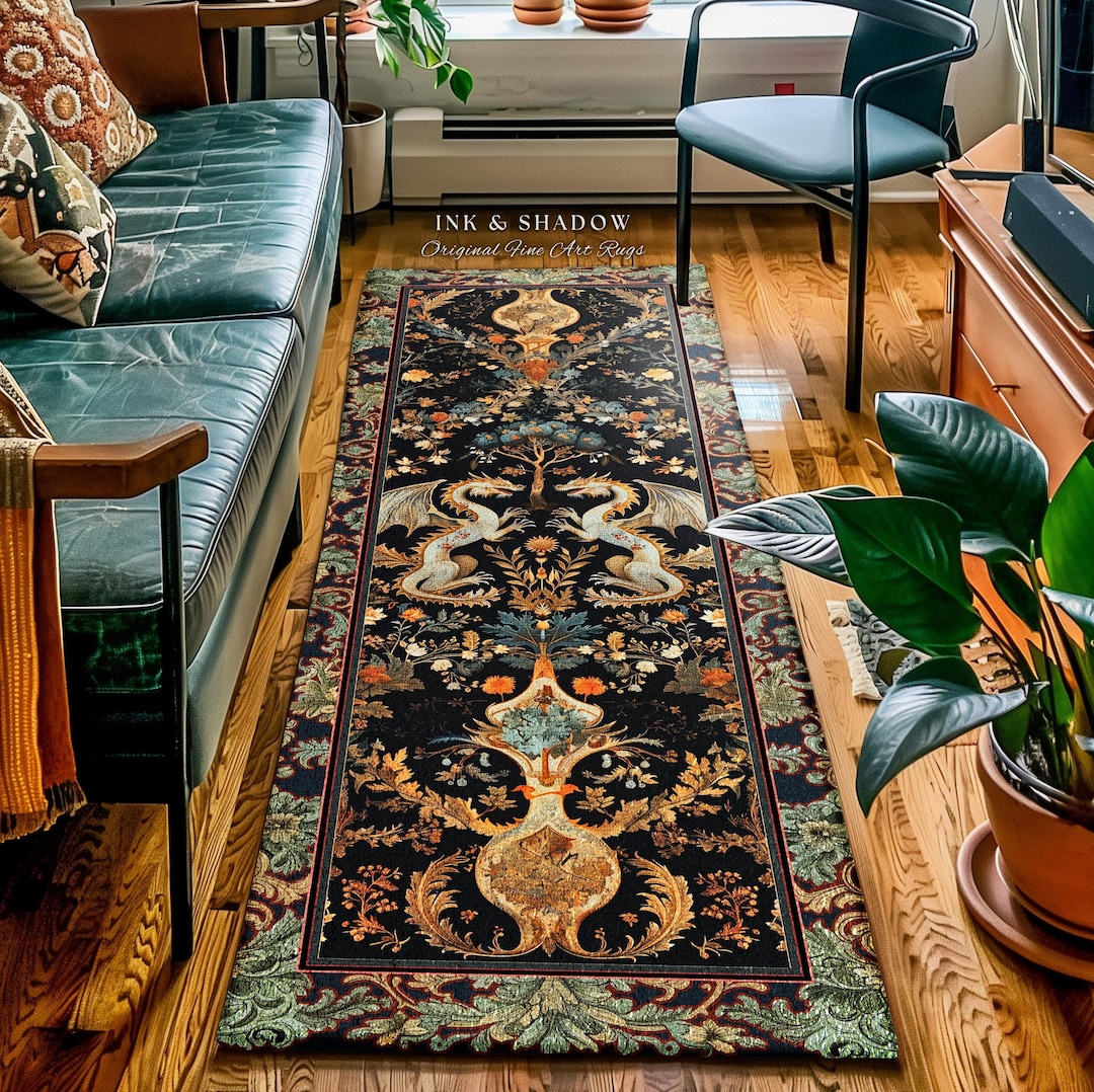 Rococo Dragon Rug Ornate Baroque Art Nouveau Inspired Runner Folklore ...