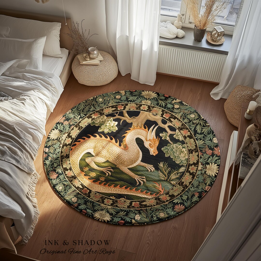Mystic Medieval Dragon Round Area Rug | Gothic Home Decor Fairycore ...