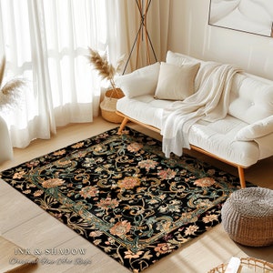 Dark Floral Victorian Rug Wildflower Aesthetic Living Room Gothic Home ...