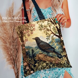 Boho Crow Tote Bag Whimsical | Gothic Tote William Morris Inspired ...