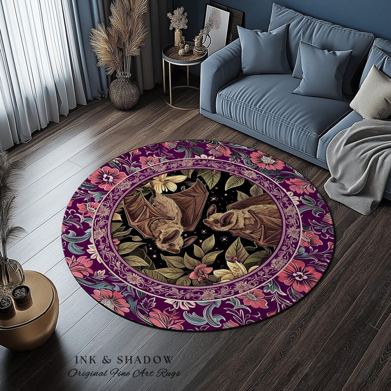 Romantic Victorian Gothic Bat Lovers Rug Whimsical Dark Floral Baroque ...
