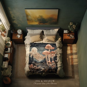 Cottagecore Mushroom Landscape Tapestry Woven Throw Cozy Gift for ...