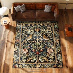 Folk Woodland Botanical Accent Rug | Dark Floral Living Room Home Decor ...