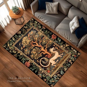Medieval Dragon Rug | Nordic Home Decor Morris Style Bedroom Fairy Core ...
