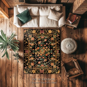 Dark Floral Cottagecore Rug Bohemian Aesthetic Living Room Home Decor ...