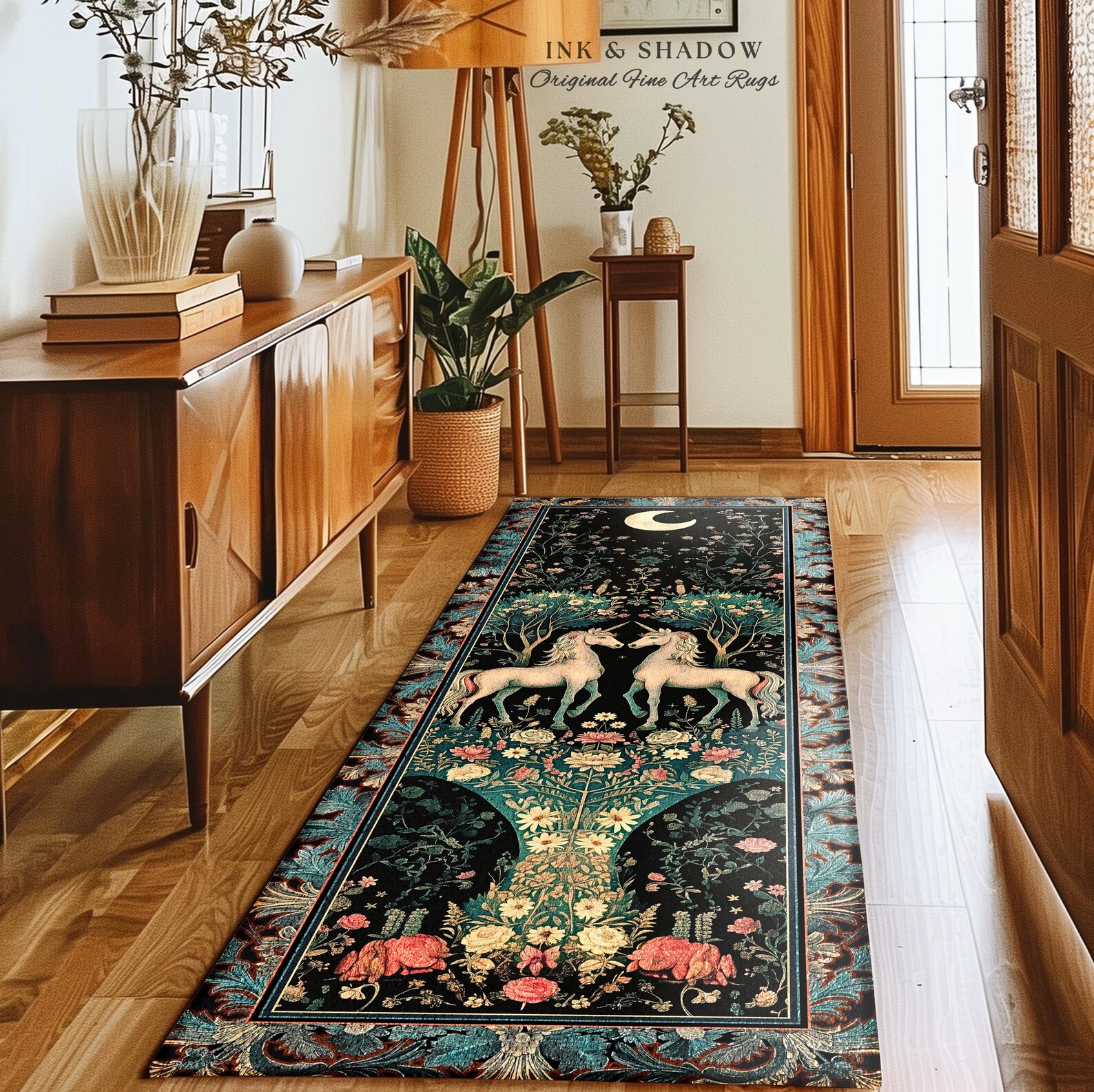 Fantasy Garden Unicorn Runner Rug Cottagecore Art Nouveau Fairycore ...
