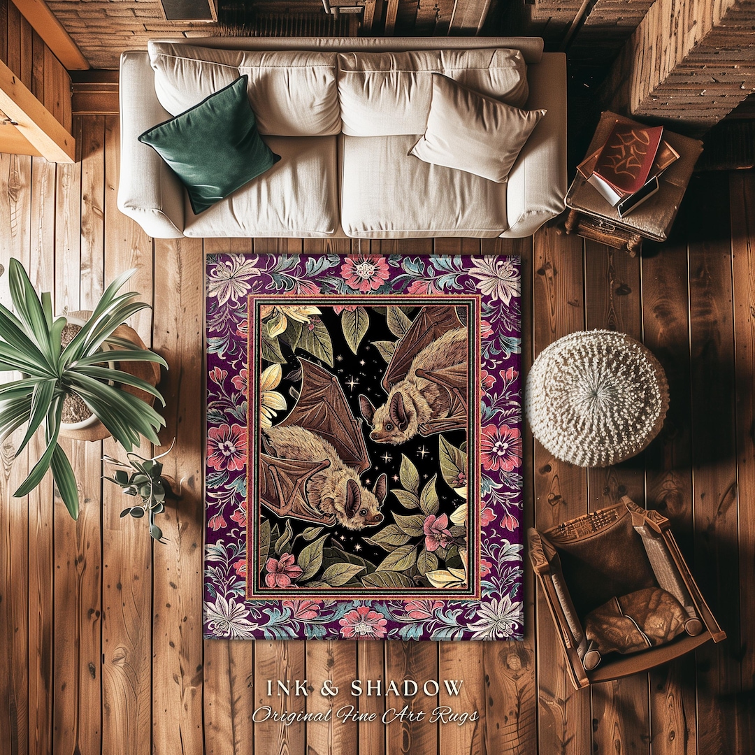 Romantic Victorian Gothic Bat Lovers Rug Whimsical Dark Floral Baroque ...