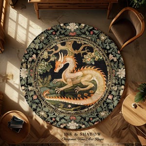 Enchanted Woods Round Dragon Rug | Medieval Aesthetic Fairytale Nursery ...