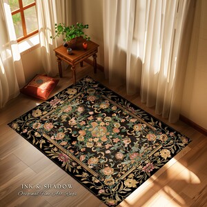 Dark Floral Cottagecore Rug Bohemian Aesthetic Living Room Home Decor ...