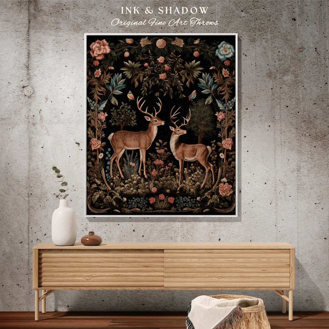 Dark Cottagecore Deer Tapestry Folklore Aesthetic Blanket Woven William ...